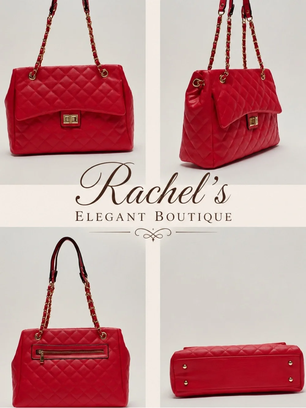 Bags | Quilted Red Shoulder Bag With Gold Chain Straps | Poshmark